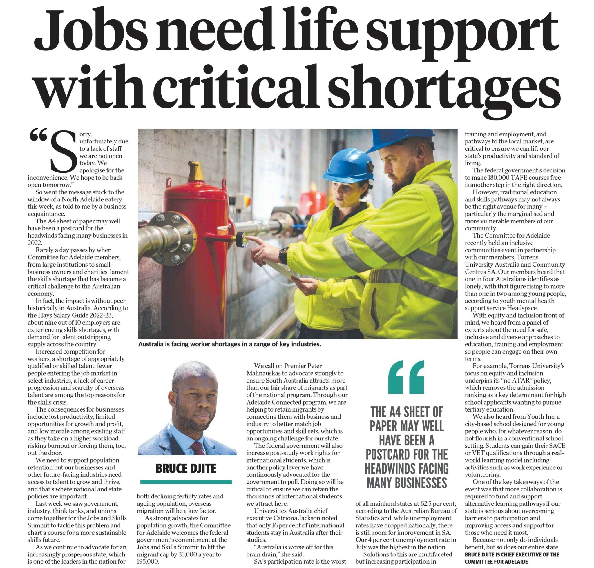 Opinion: Jobs need life support with critical shortages - Committee For ...